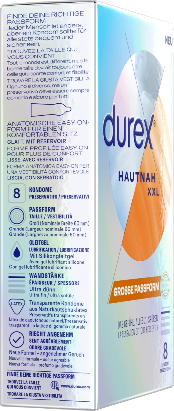 DUREX Durex Kondome Hautnah XXL, Breite 60mm 8 St - Duitse Voordeel Drogist