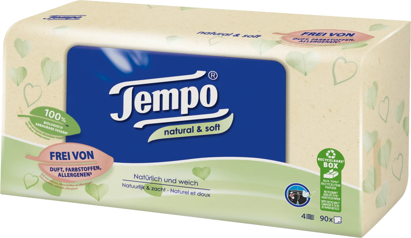 Tempo Tempo Zakdoeken Box Natural & Soft 90 St - Duitse Voordeel Drogist