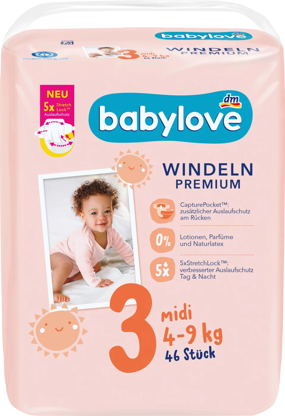 Babylove babylove Windeln Premium Gr. 3 Midi, (4-9 Kg) 46 St - Duitse ...