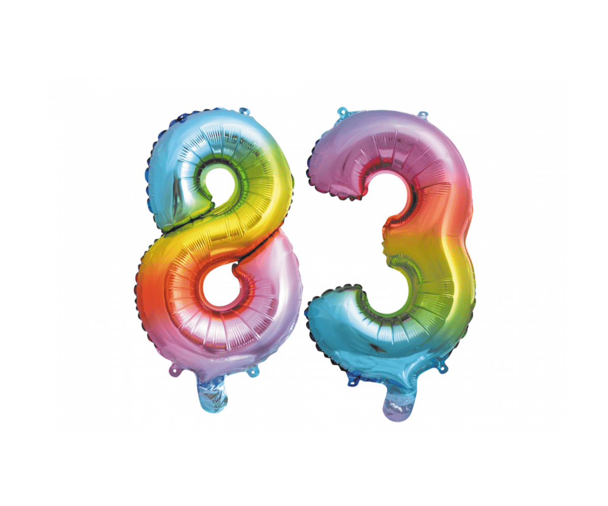 Folieballon 83 jaar regenboog 41cm