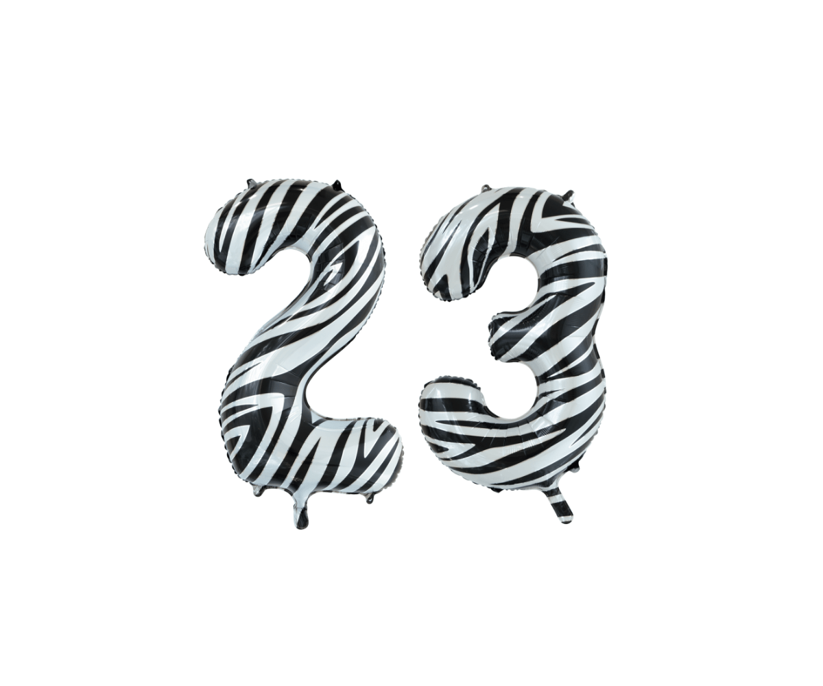 Folieballon 23 jaar zebra 86cm