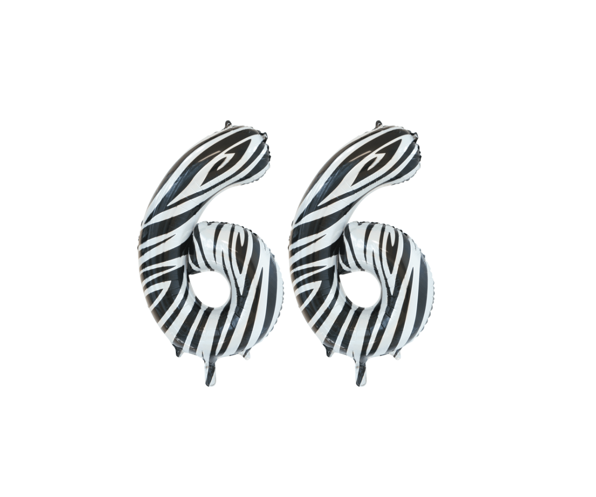 Folieballon 66 jaar zebra 86cm