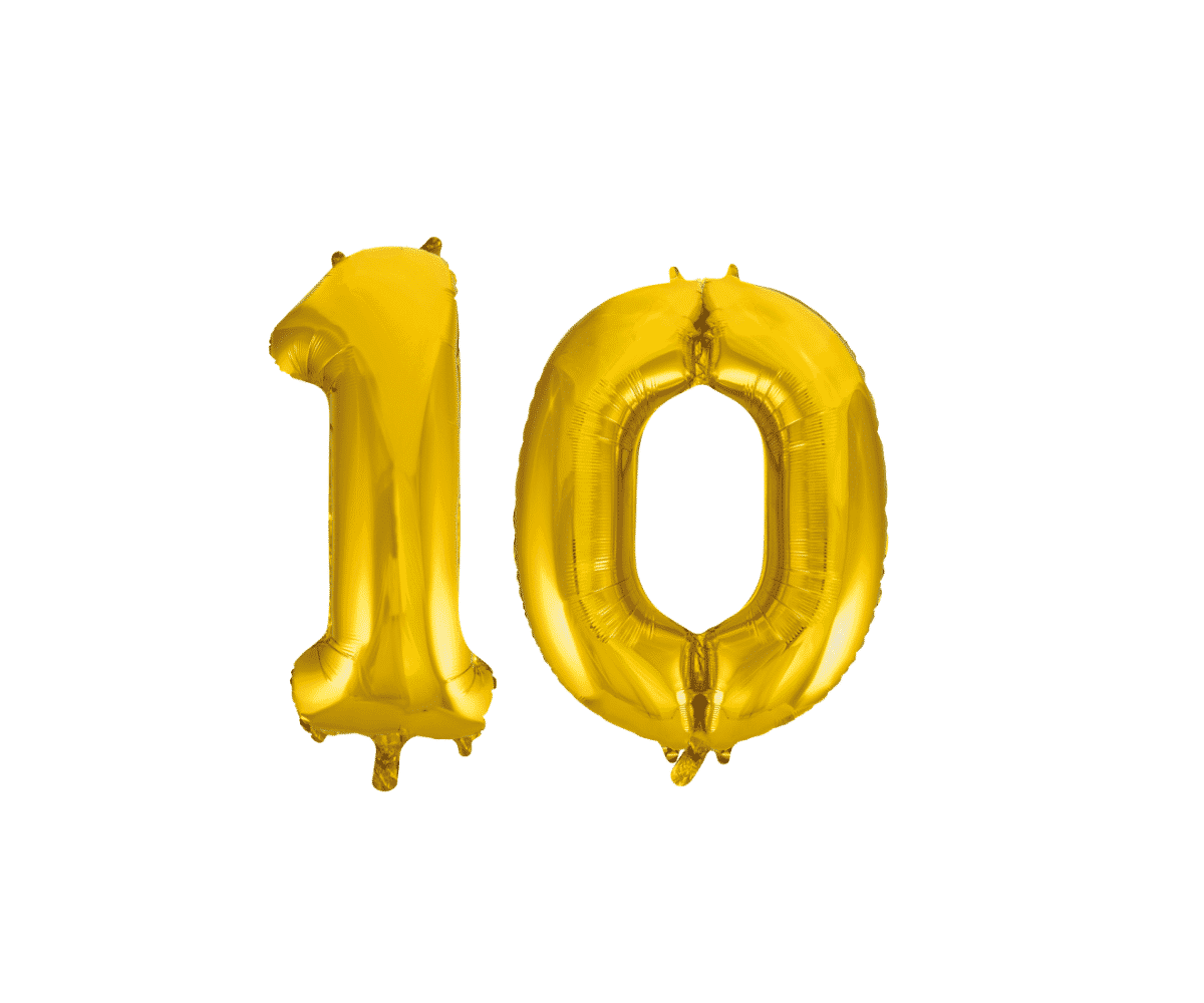Folieballon 10 jaar Goud 41cm