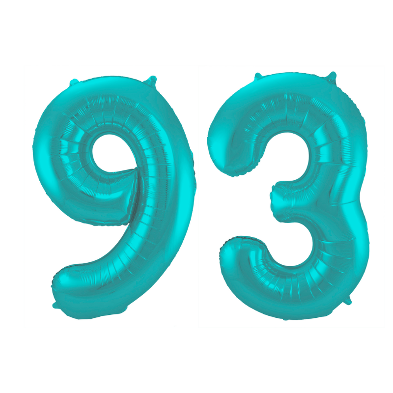 Folieballon 93 jaar metallic pastel aqua mat 86cm