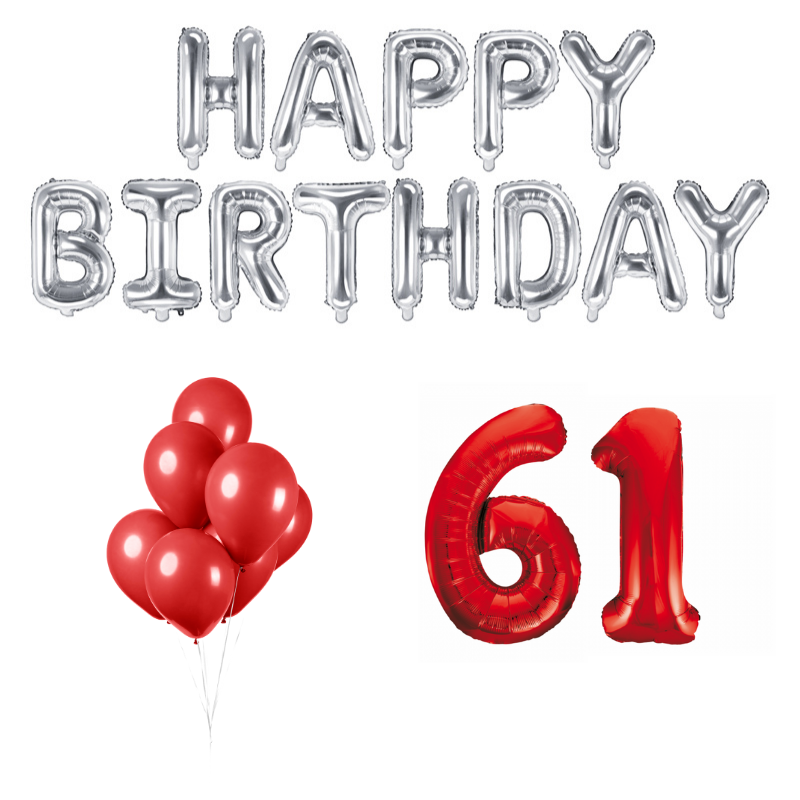 61 jaar Verjaardag Versiering Ballon Pakket rood & zilver