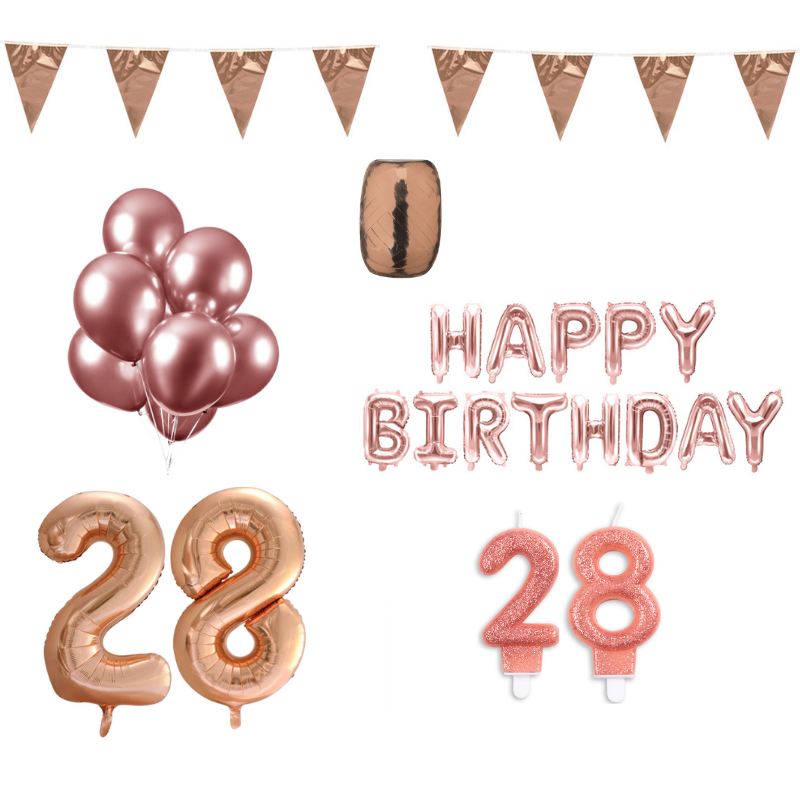 28 jaar Verjaardag Versiering Pakket Rosé Goud