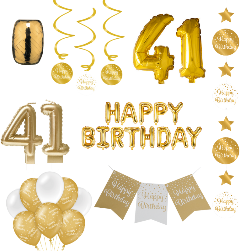 41 jaar Verjaardag Versiering Pakket Gold