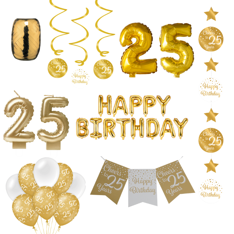 25 jaar Verjaardag Versiering Pakket Gold
