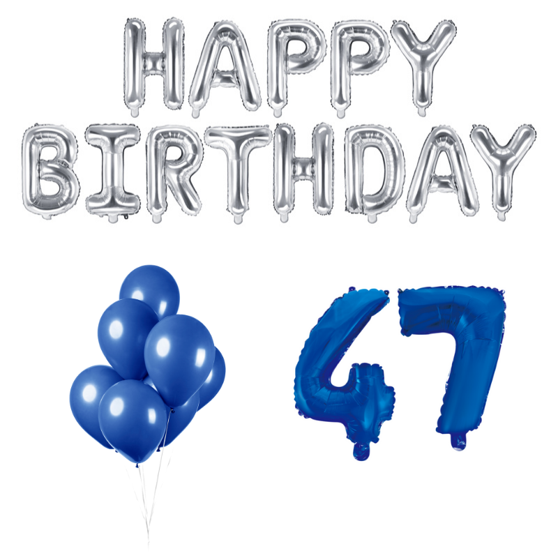 47 jaar Verjaardag Versiering Ballon Pakket Blauw & zilver