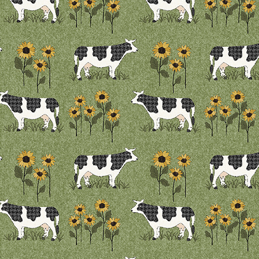 Heartland - Grazing Cows - Green - Elly Prins Machine Quilting