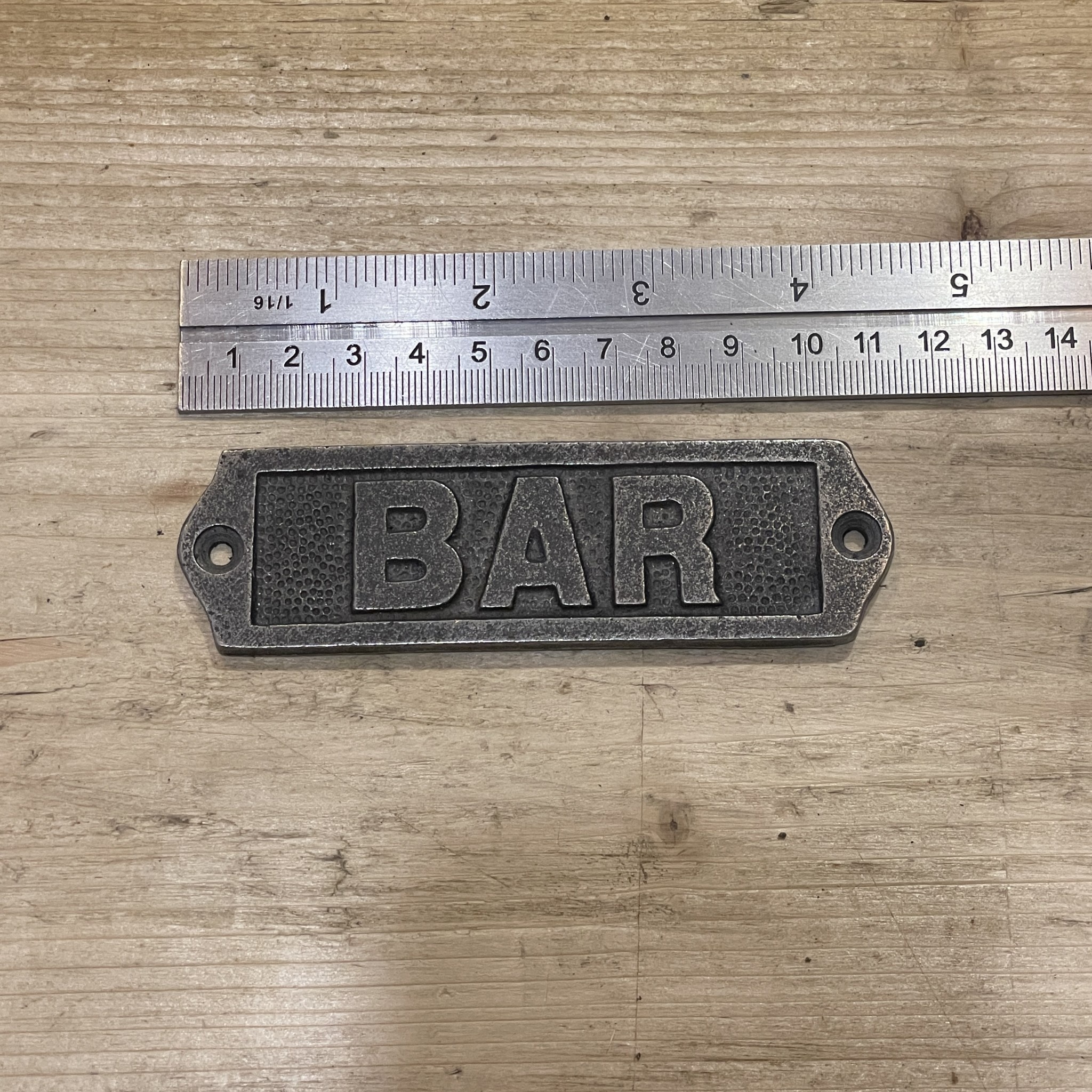 Plaque Plain BAR Cast Antique Iron 110 x 35mm - Homebird House