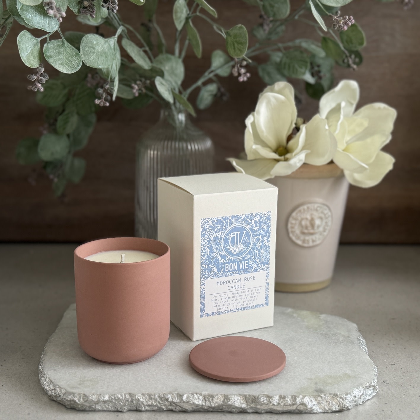 MOROCCAN ROSE Terracotta Ceramic Candle With Lid - Homebird House