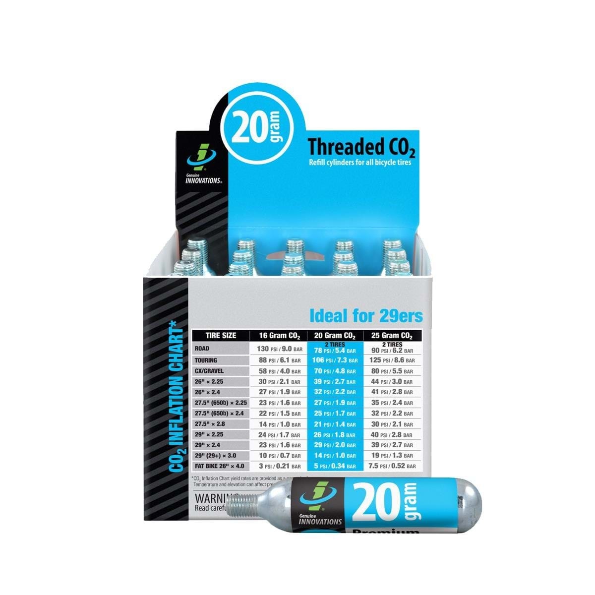 GENUINE INNOVATIONS 20G THREADED CO2 CARTRIDGES - Castle Cycles