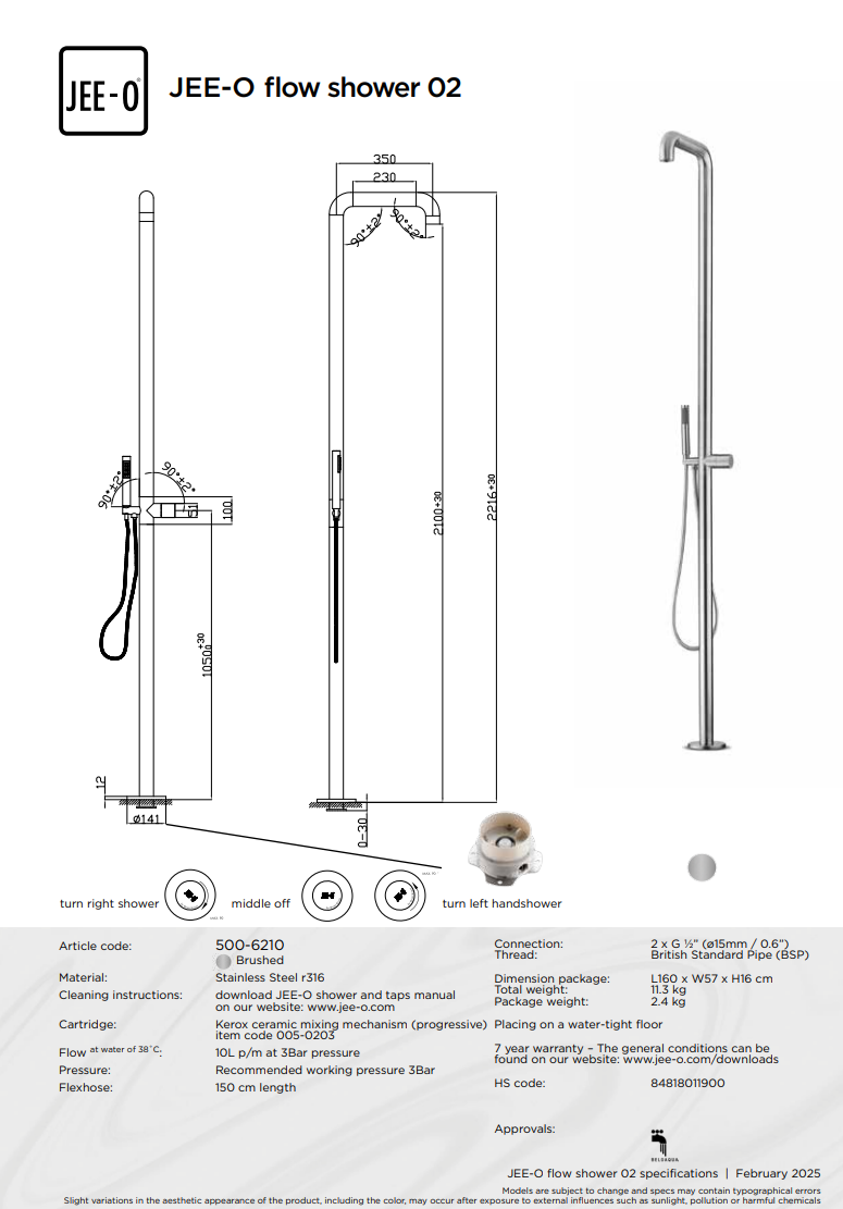 JEE-O buitendouche Flow 02 | RVS 316 - Van den Boomen badkamers