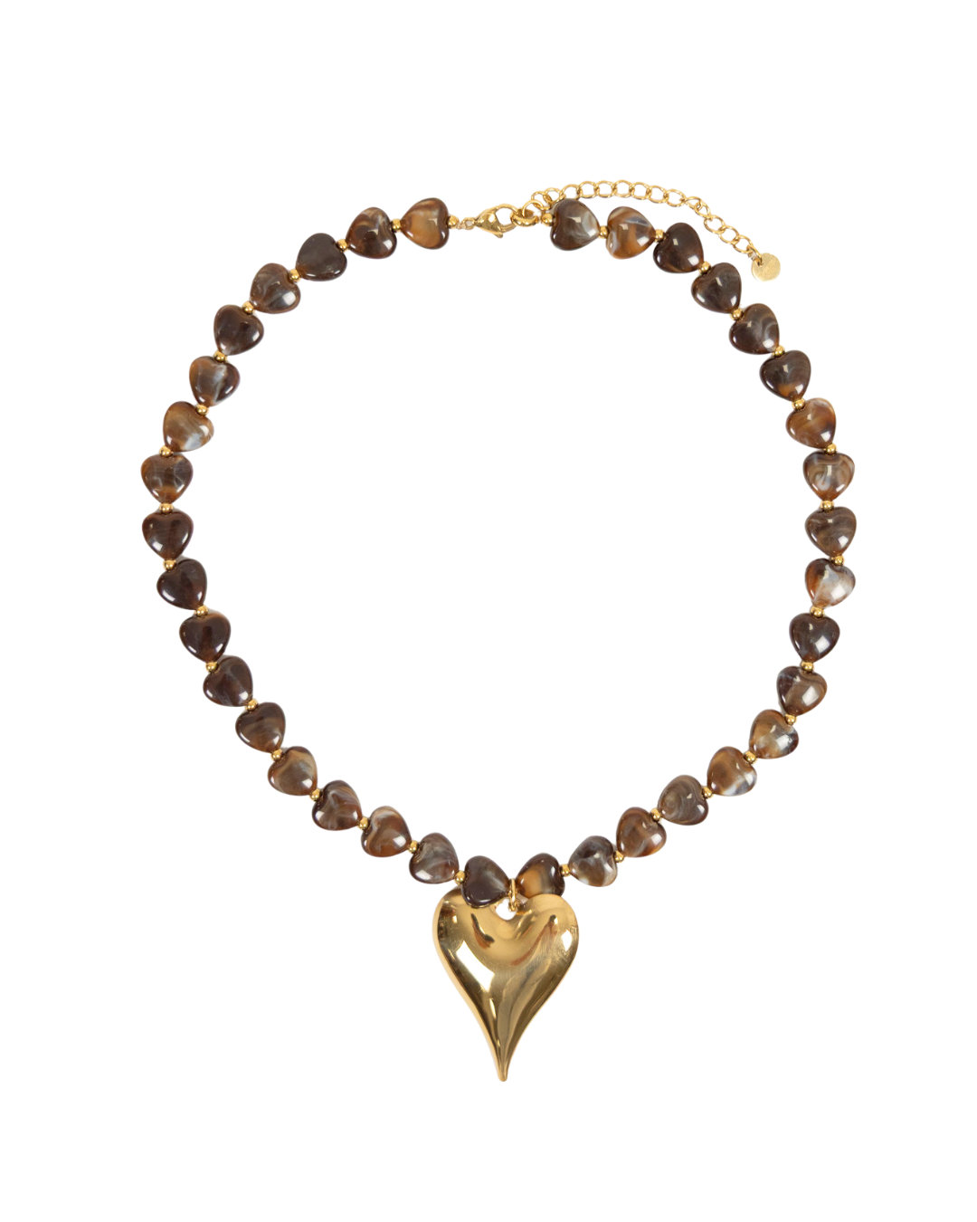 Ketting met hartjes kralen & groot hart - bruin - 21Jewelz