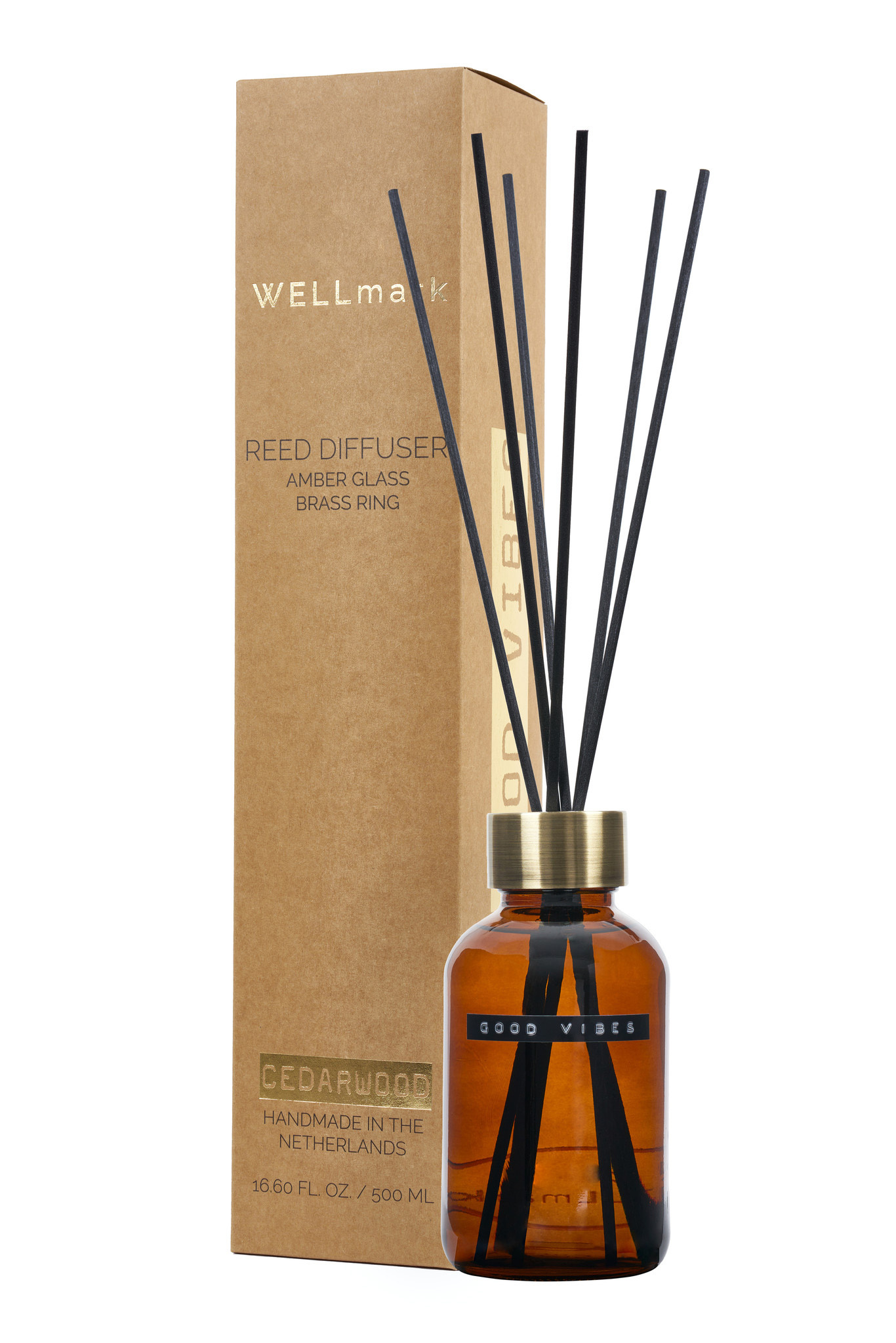Maxi Reed diffusers - Cedarwood 500ml with Brass ring - Wellmark