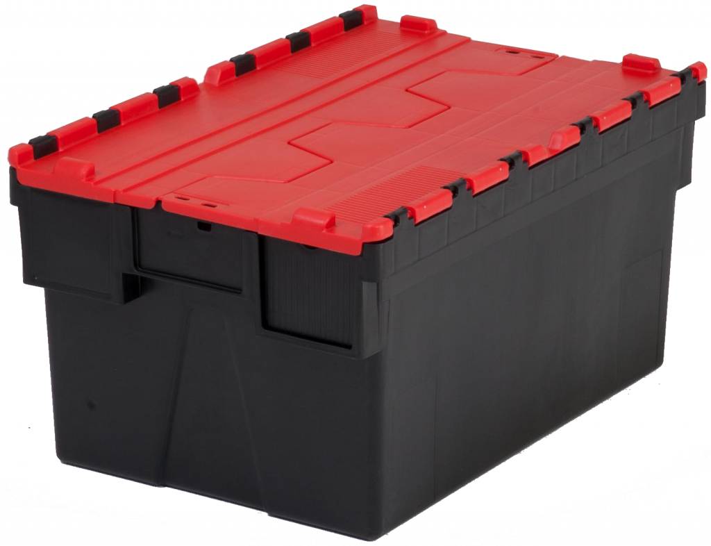 Attached lid container 600x400x400 red , 77 L | - Genteso BV