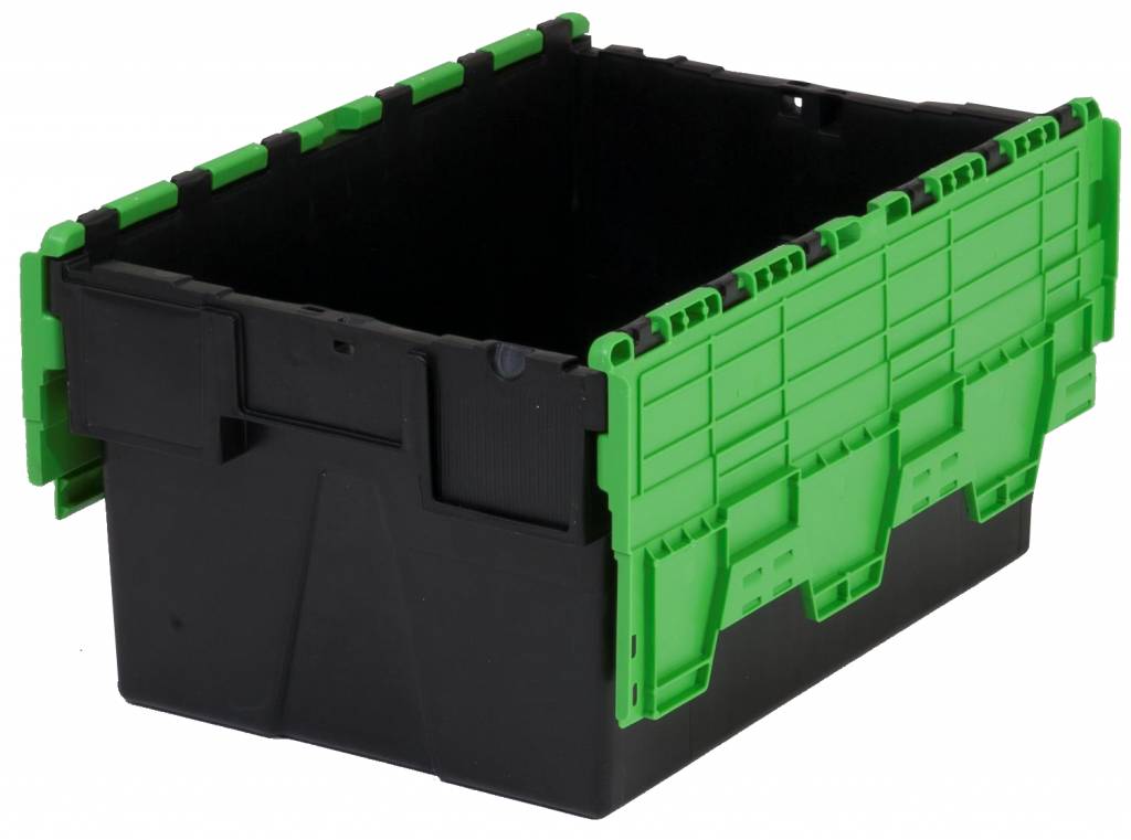 Attached lid container 600x400x400 green , 77 l| - Genteso BV