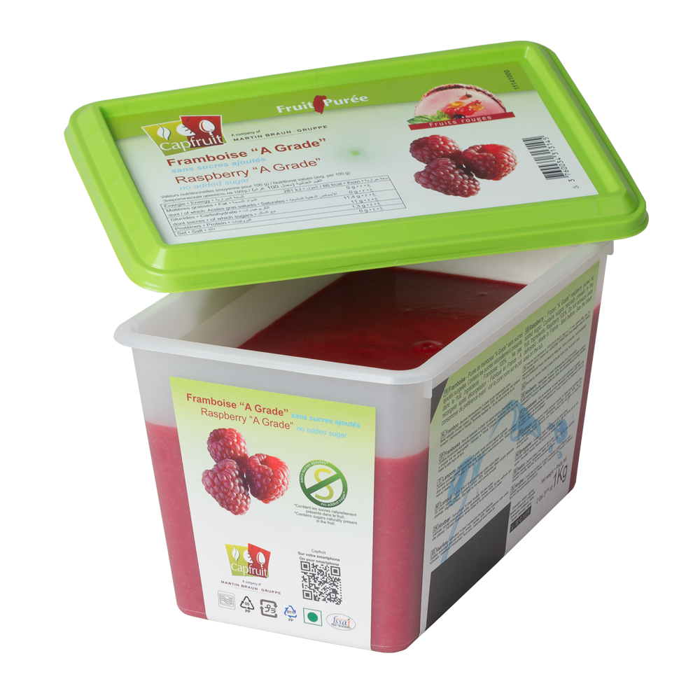 Frozen Fruit Puree RASPBERRY no added sugar - 1kg Tub (France) - Chef's ...