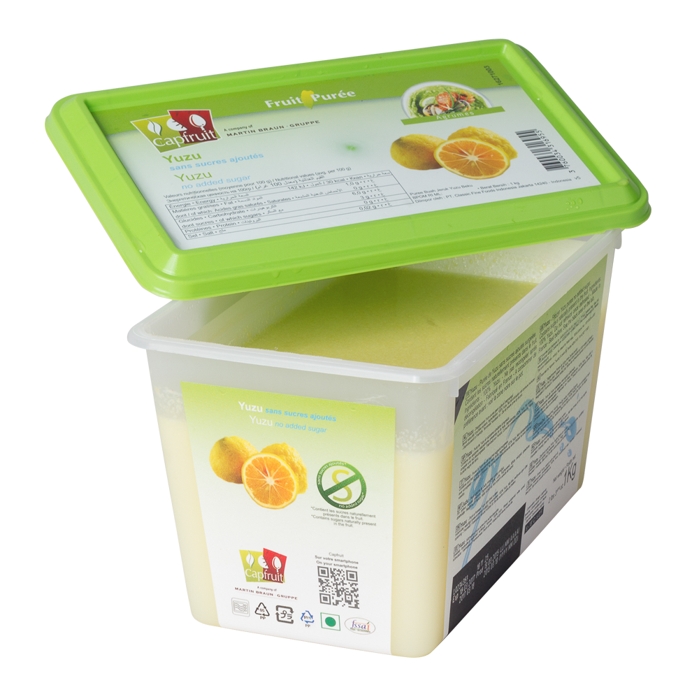 Frozen Fruit Puree YUZU no added sugar - 1kg Tub (France) - Chef's Play