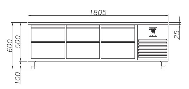 HUBC611-HHHU-C - 3-Section with bank of 2 Drawers GN 1/1 Under Broiler ...