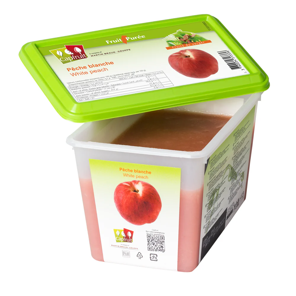 White Peach Frozen Fruit Puree With 10% Added Sugar - 1 KG Tub - Chef's ...
