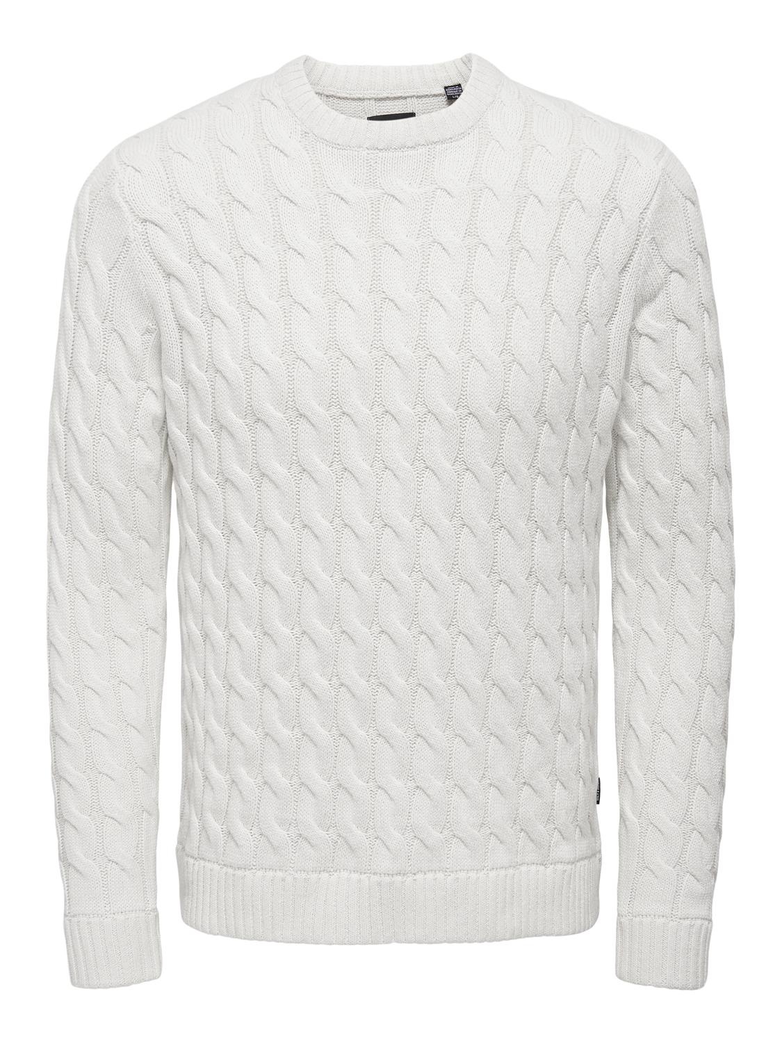 ONSKICKER LIFE REG 3 CABLE CREW KNIT (Antique White)