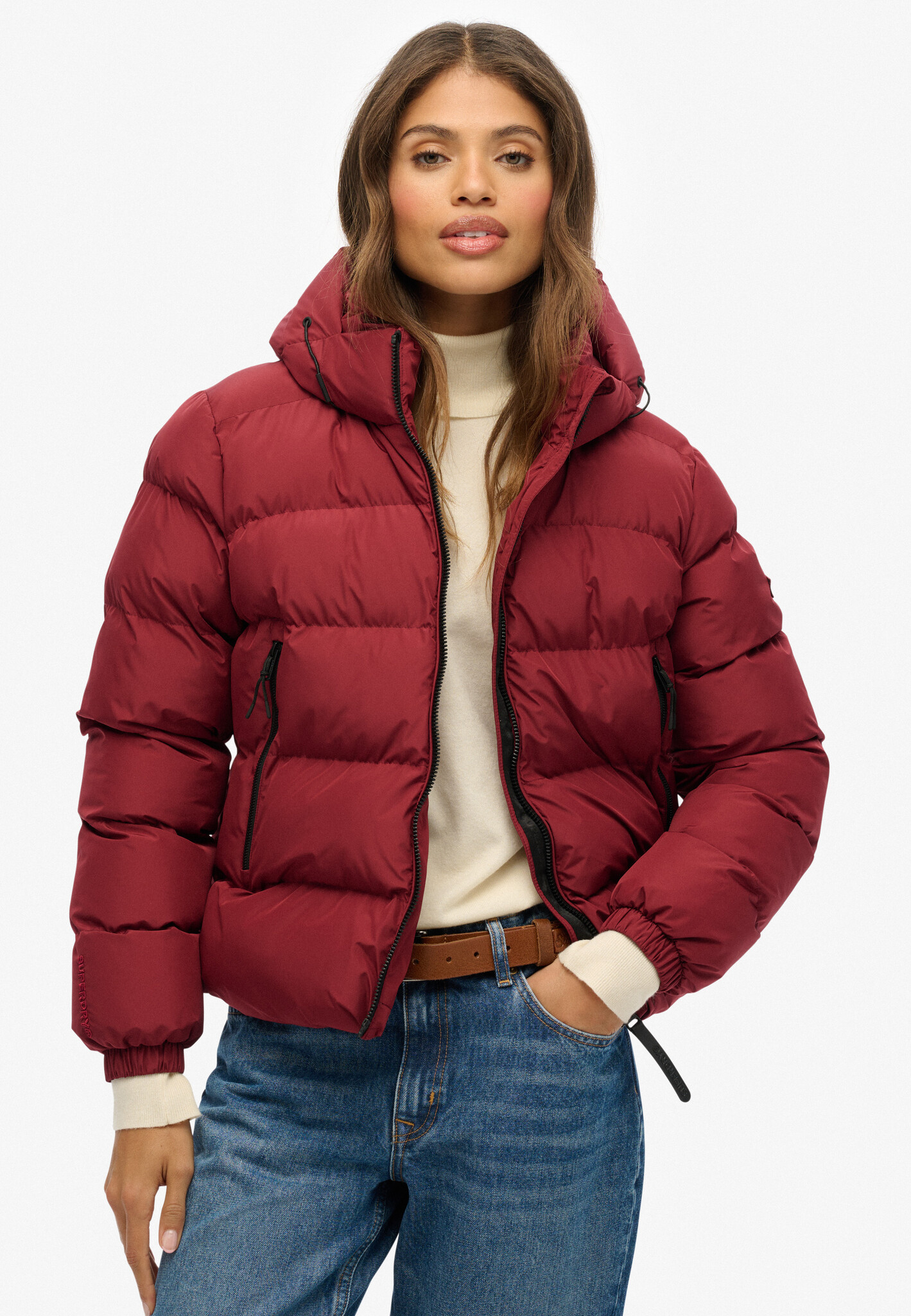 HOODED SPORTS PUFFER JACKET (Shanton Red)