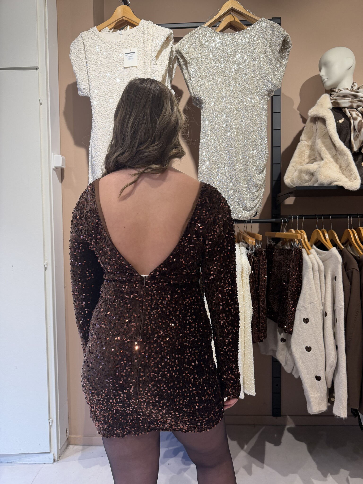 STELLA - Glitter Dress Velvet (Bronze) - Jeansbrothers