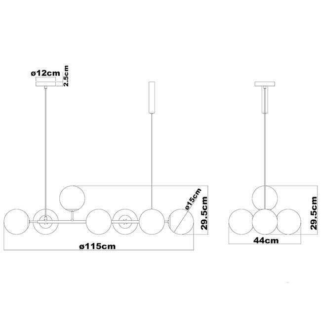 Gold pendant light Sette with smoked glass, 7-bulb - LumenXL.com