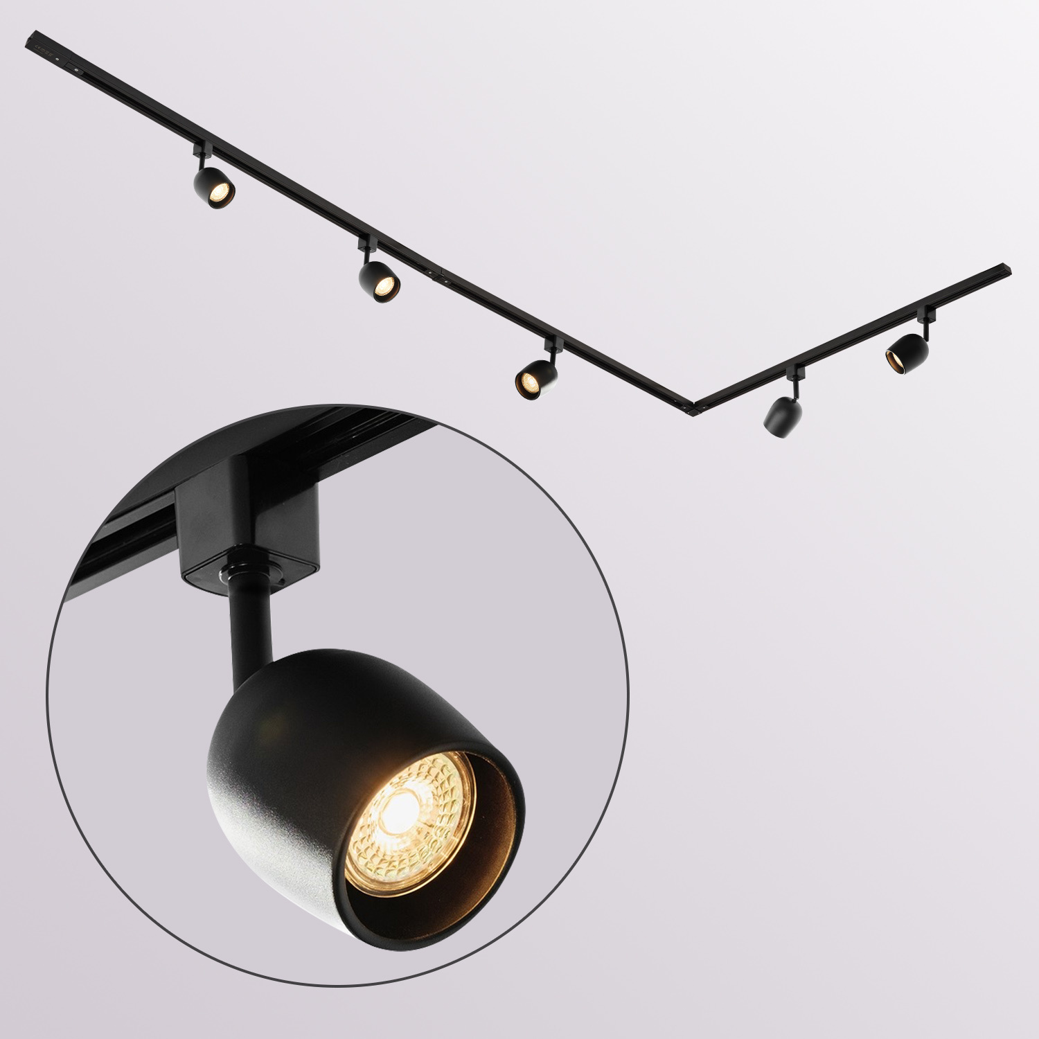 Single circuit track lighting system black ceiling spotlights - Day ...
