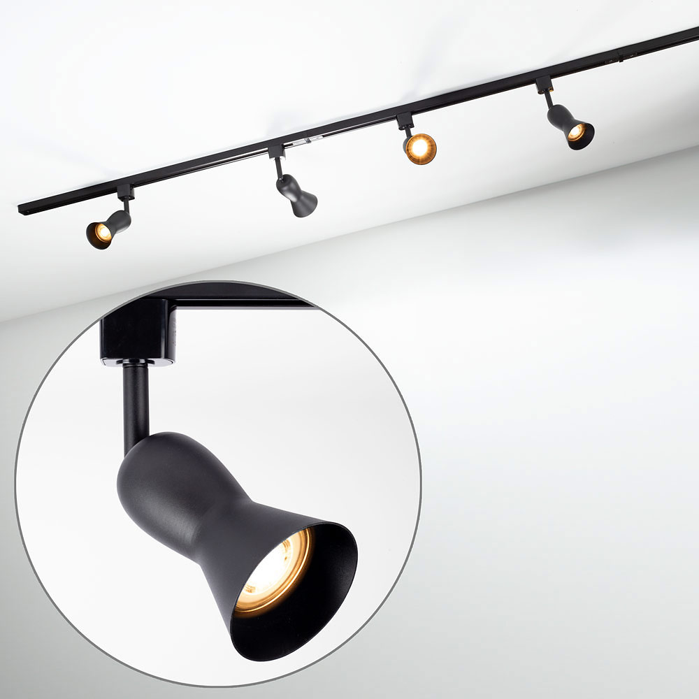 Single circuit track lighting system with black spotlights - Elle ...
