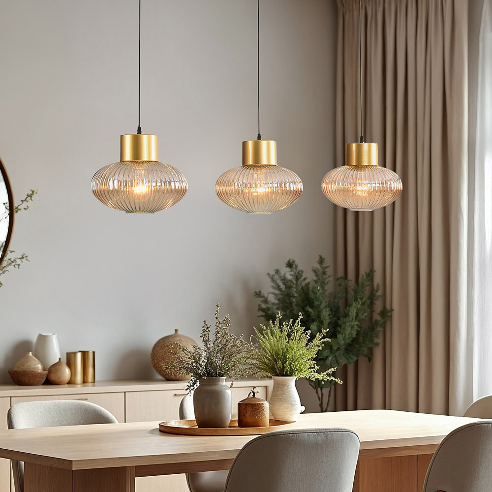 3-bulb pendant light with amber glass - Imara - LumenXL.com
