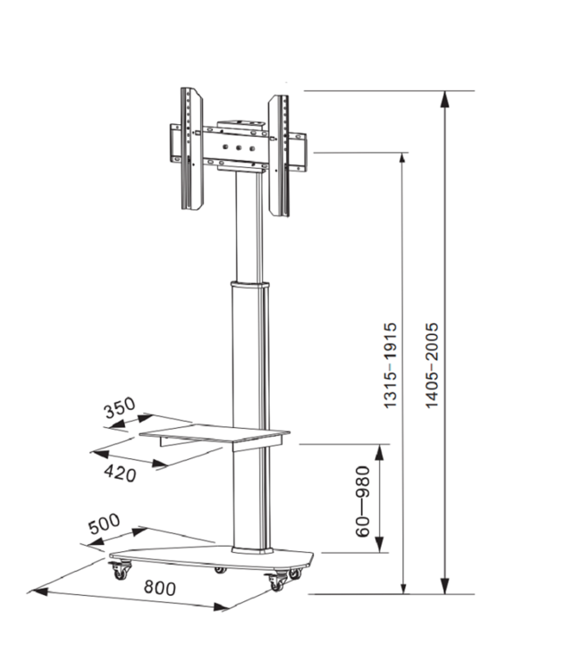 DQ Wall-Support Silver Bullit Verrijdbare TV Vloerstandaard Zilvergrijs ...