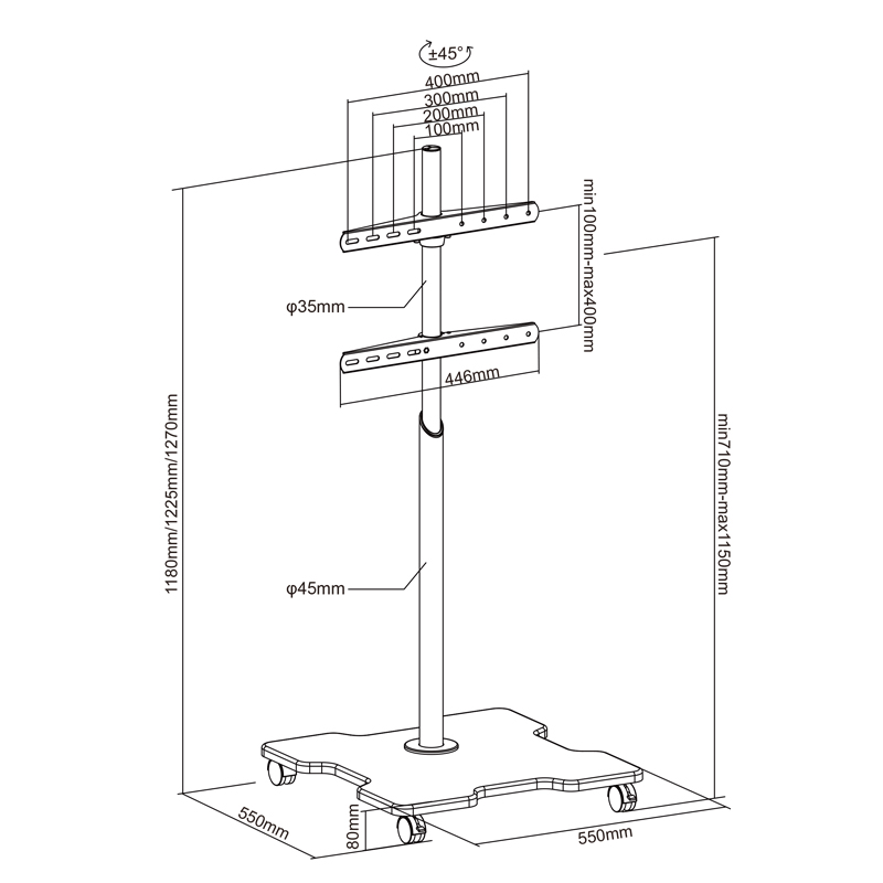 XTRARM Arius TV Standaard ovaal Zwart - Uniek in zijn soort - MountsXL.com