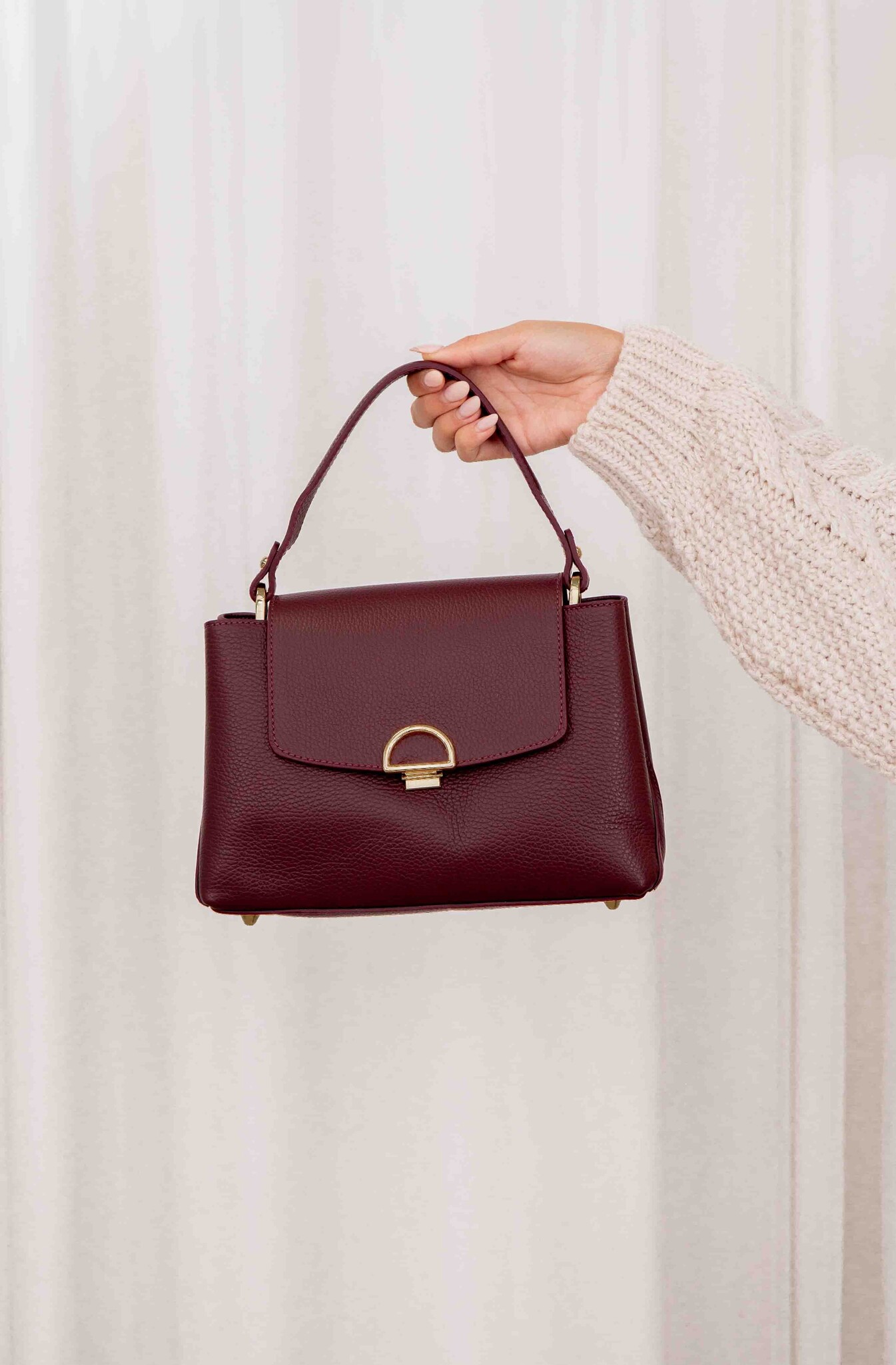 Shop bordeaux leren handtas | - Elise Store