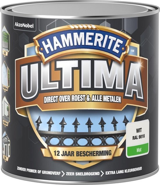 Hammerite Ultima Metaallak Mat Wit Ral 9016 750 ml | Altijdverf.nl ...