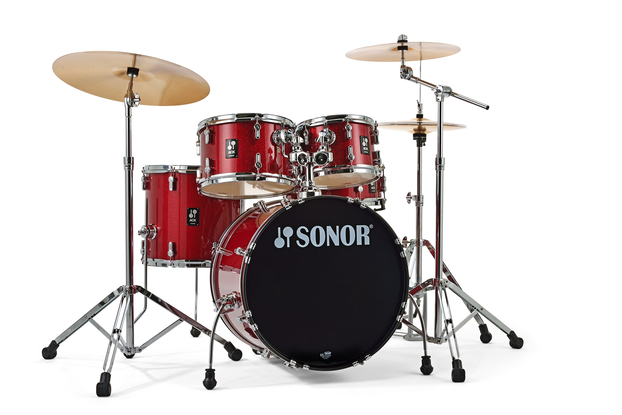 Sonor AQX 22” Stage Drum Kit, Red Sparkle w/ Cymbals & Hardware ...