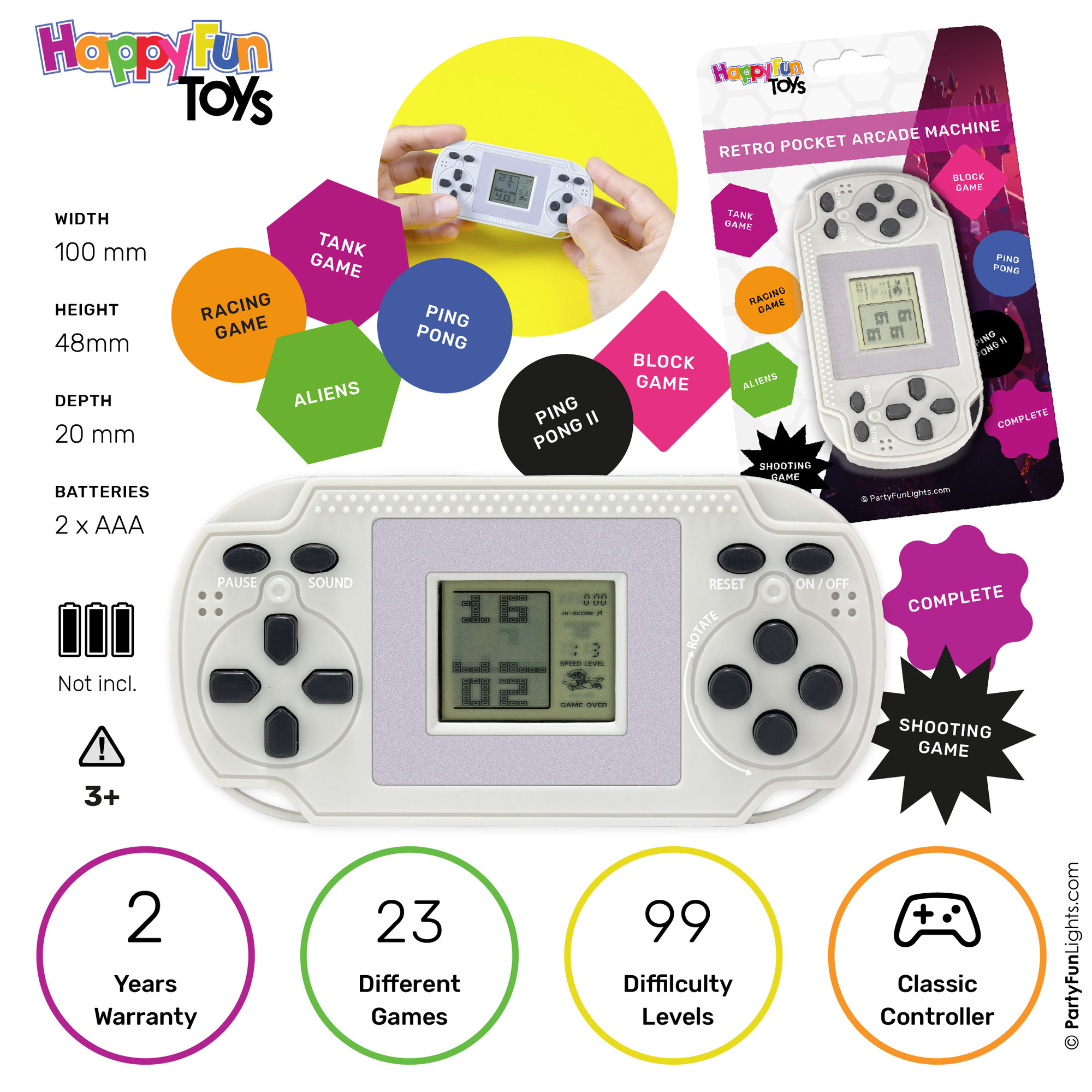 Retro Pocket Arcade Game with 23 Games - PartyFunLights