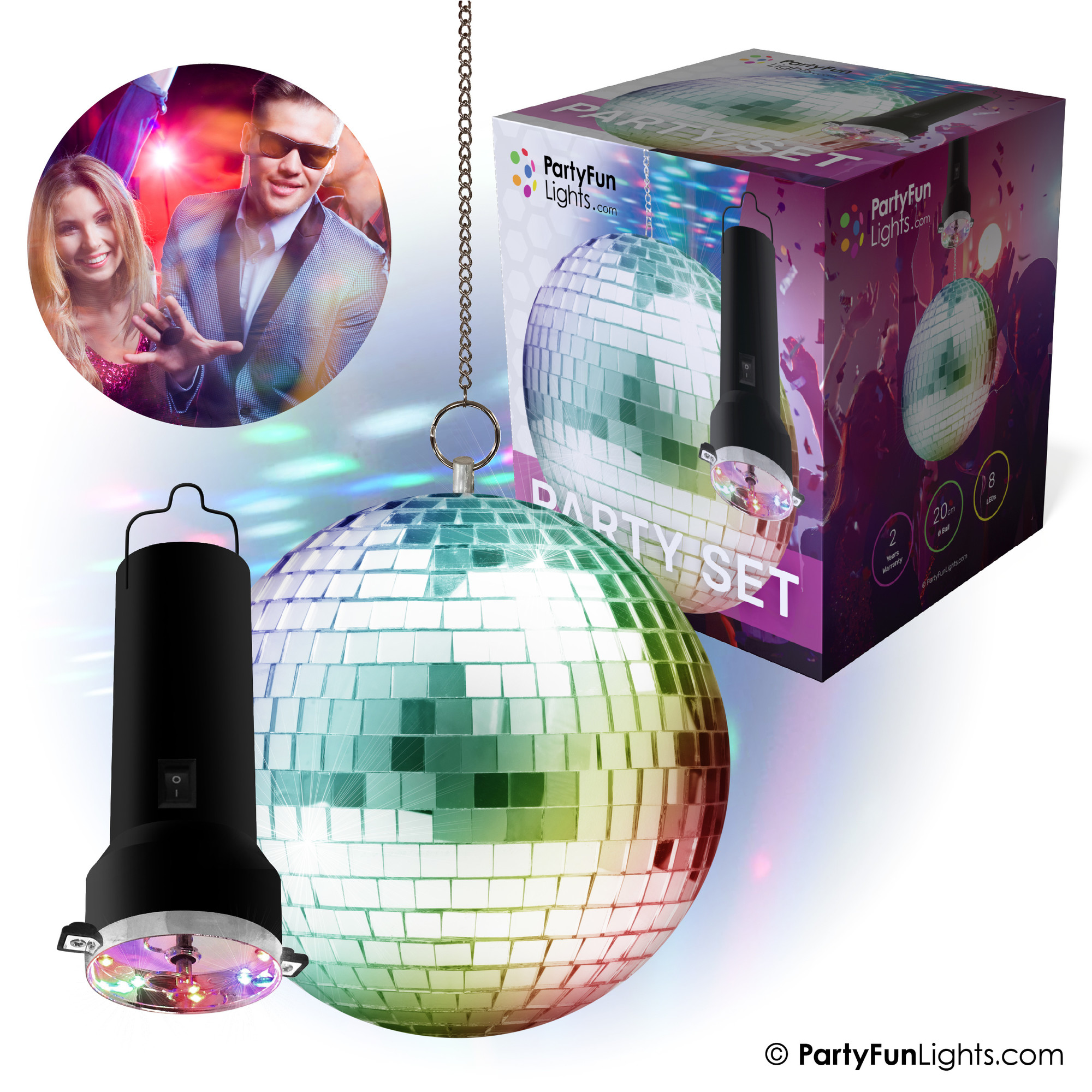 Rotating Mirror Ball Party Set with Multicolor LED and Motor ...
