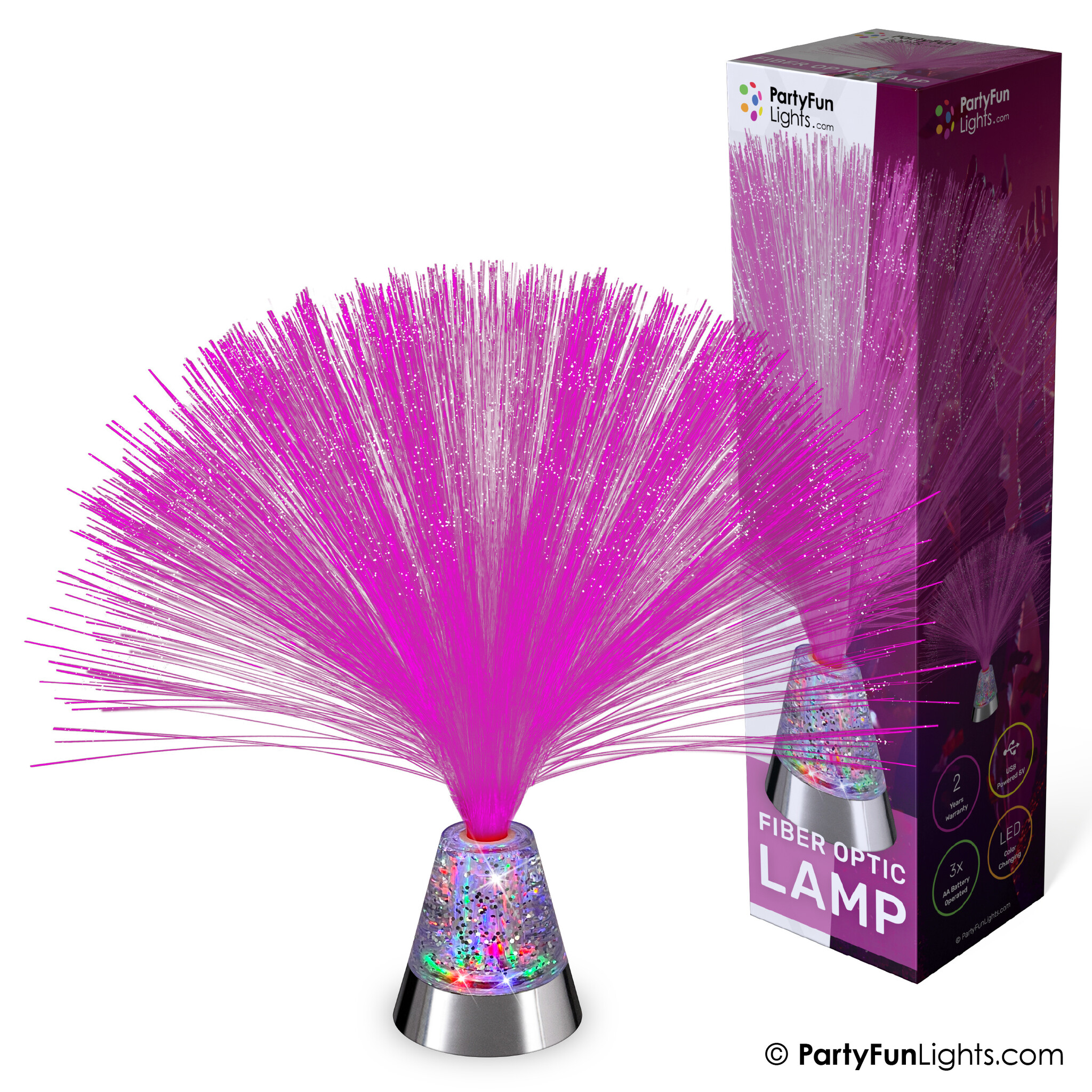 Color Changing LED Fiber Optic Glitter Lamp - PartyFunLights