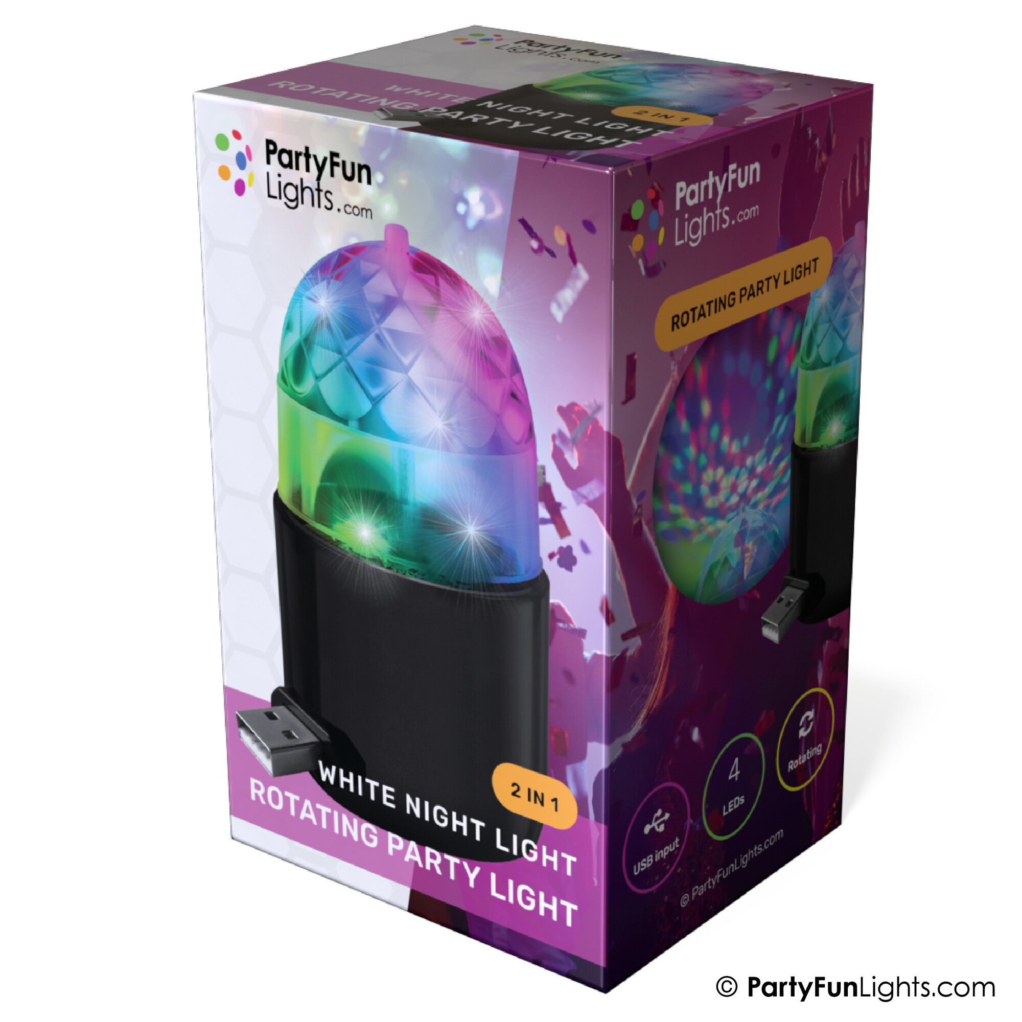 Disco Light with 4 LEDs, Color Changing and Rotating Light Effects, USB ...