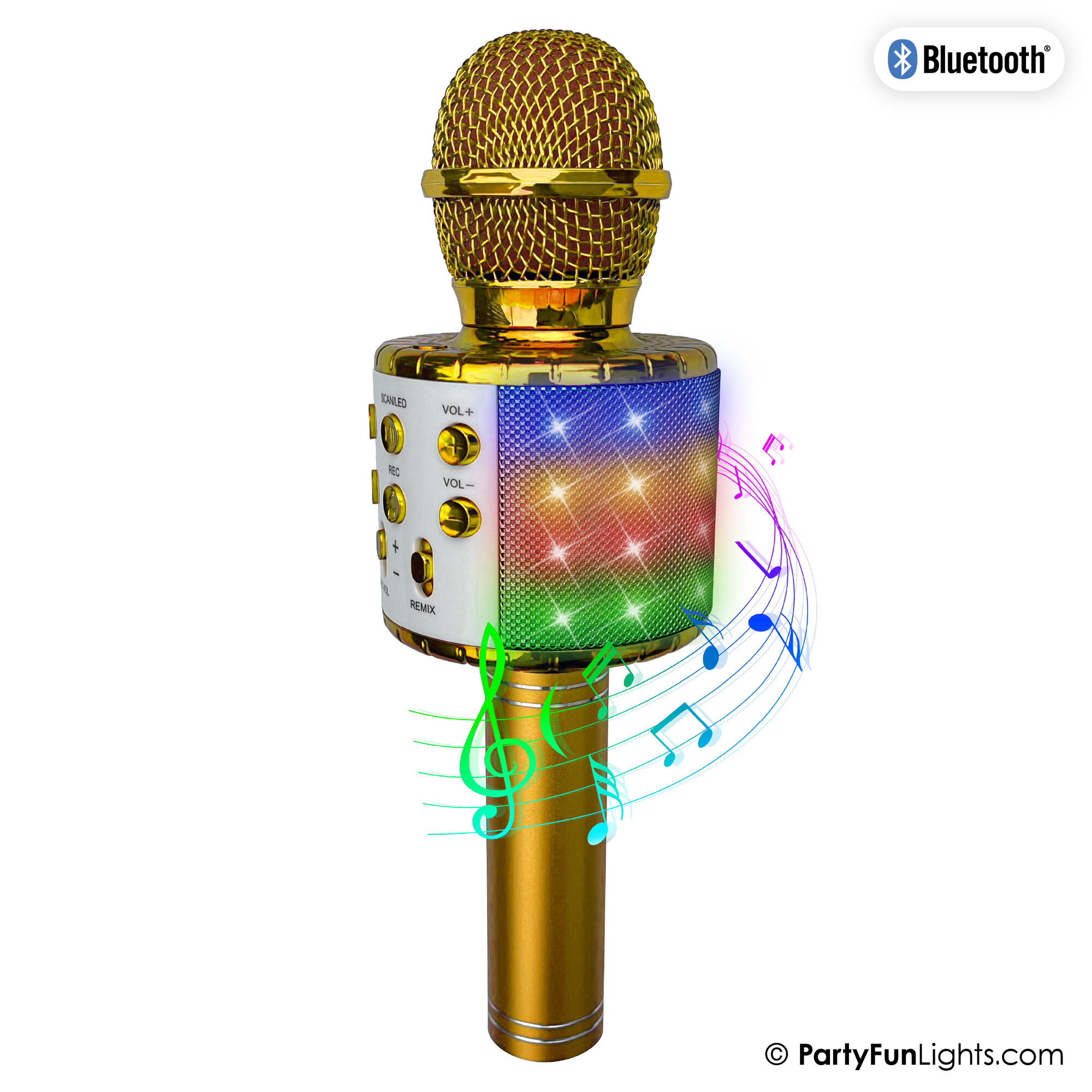 Bluetooth Karaoke Microphone with Lighting & Speaker in Gold ...