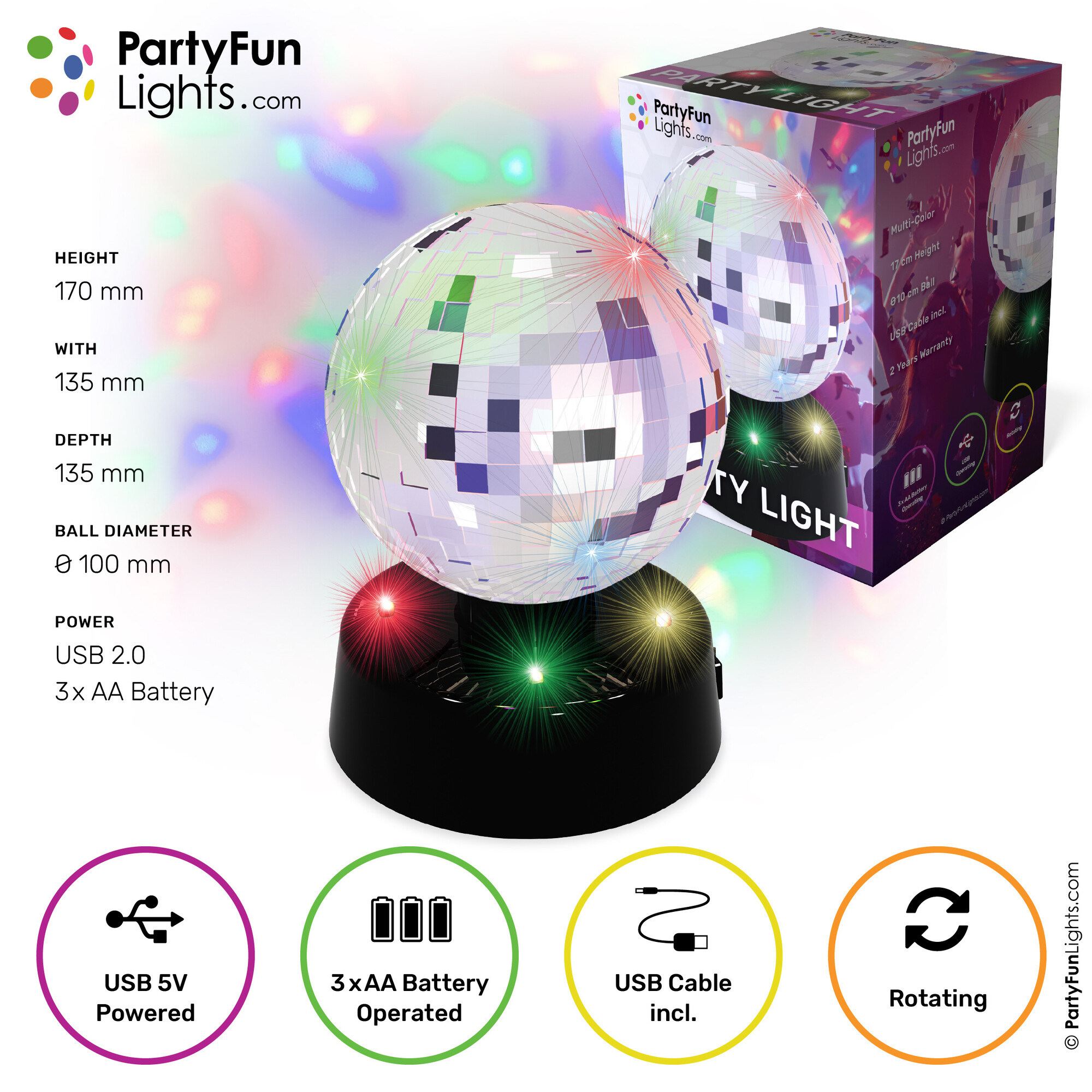 USB Mirror Ball Party Light - PartyFunLights
