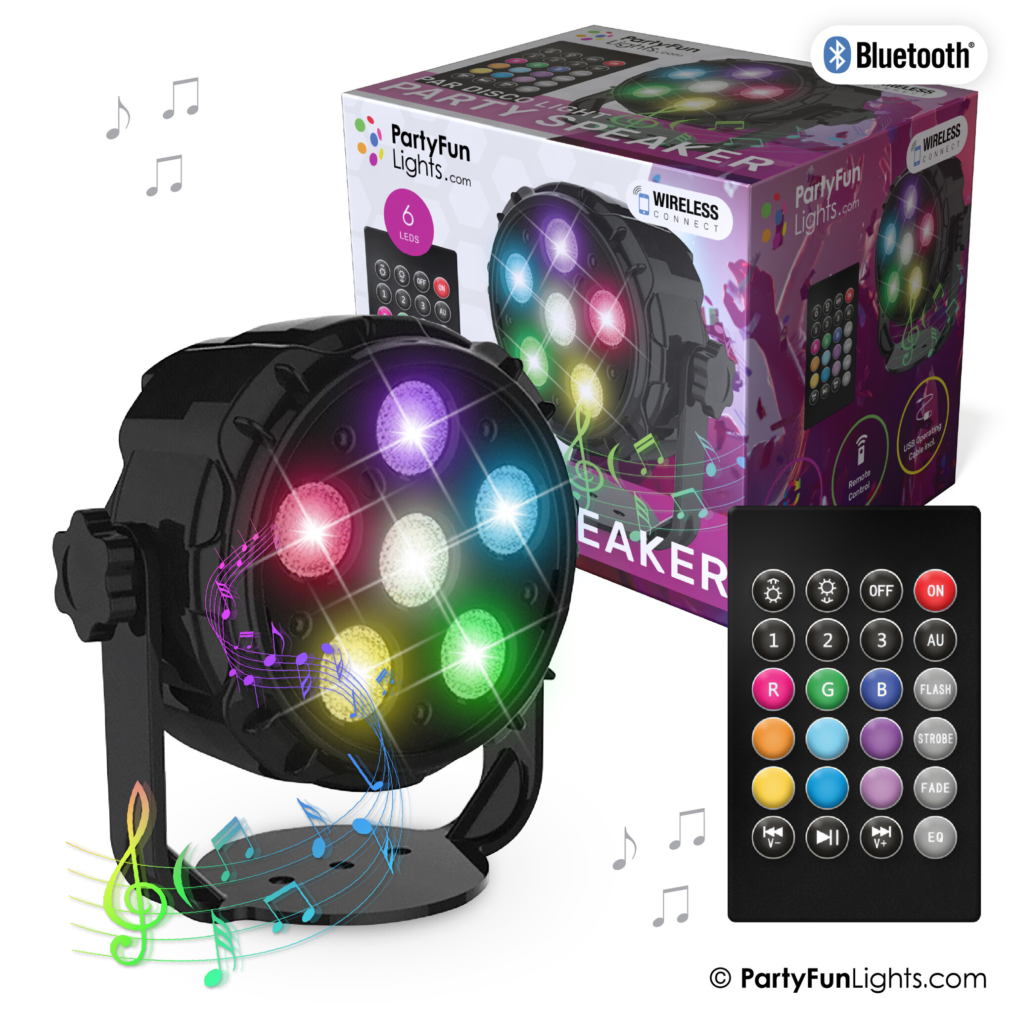 6 LED PAR Disco Light Party Speaker with Remote Control ...