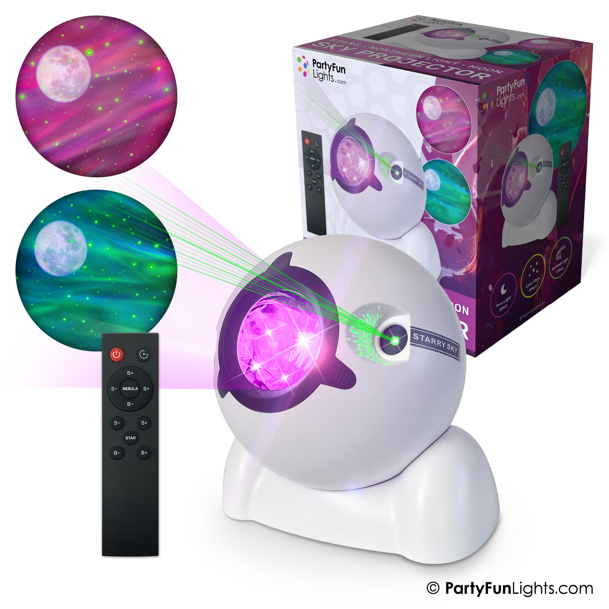Sky Projector with Northern Light, Moon and Stars - PartyFunLights