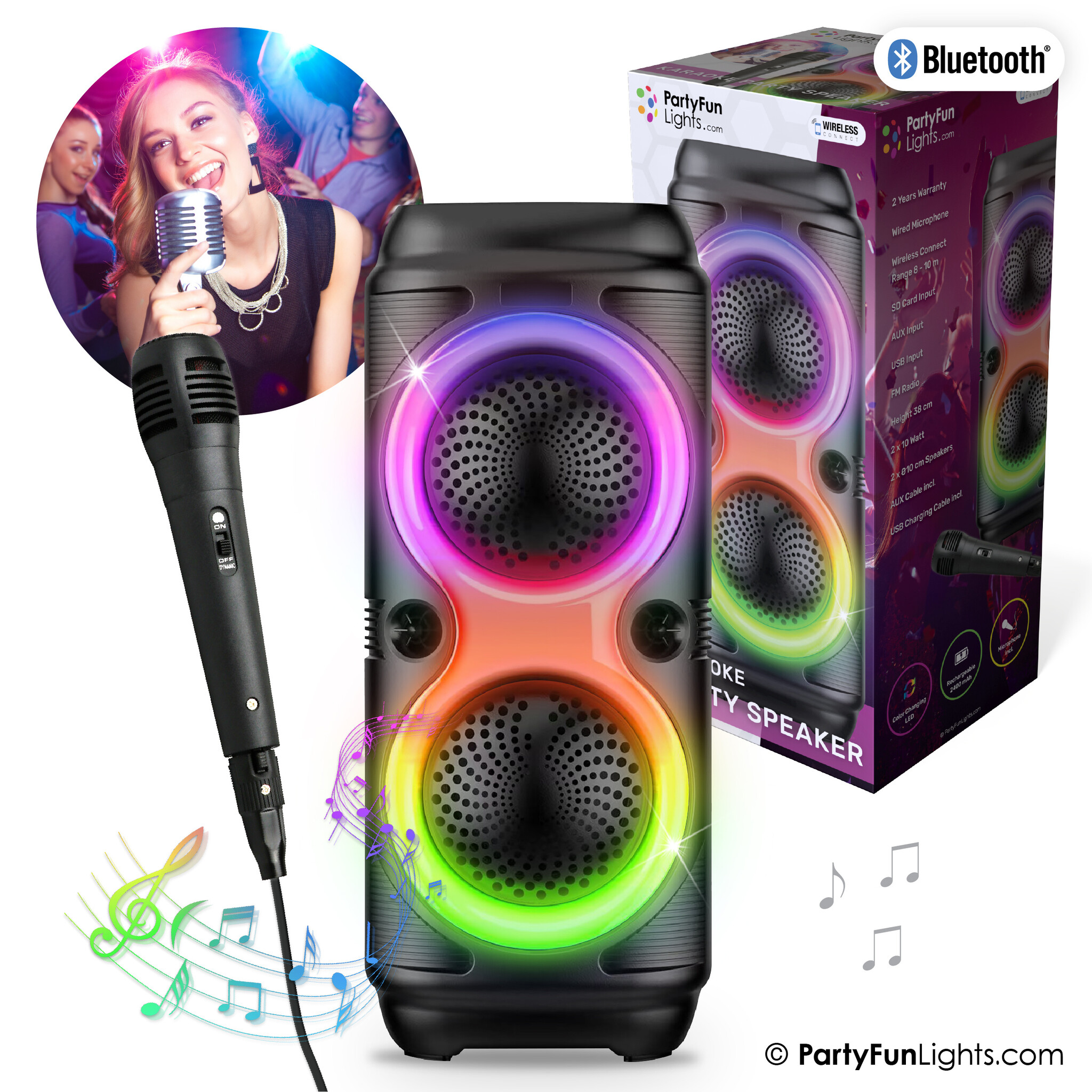 PartyFunLights Karaoke Party Speaker with Light Effects - PartyFunLights