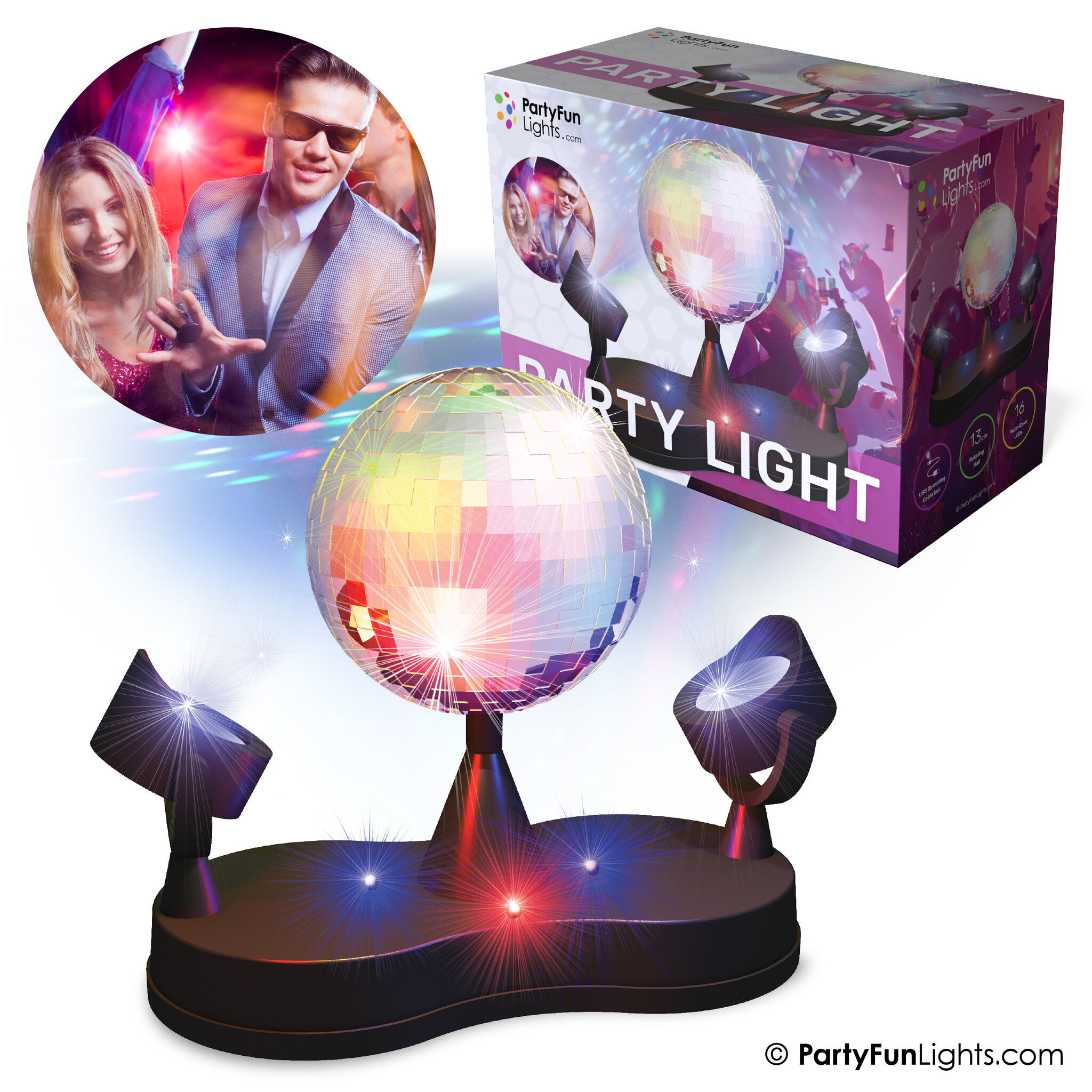 Party Light with Rotating Mirror Ball and Multi-Color Spot Lights ...