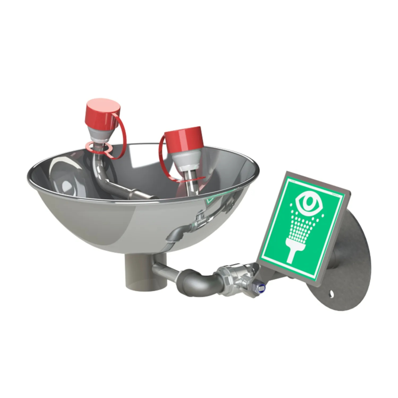 Wall-Mounted Eye and Face Shower With Open Stainless Steel Basin