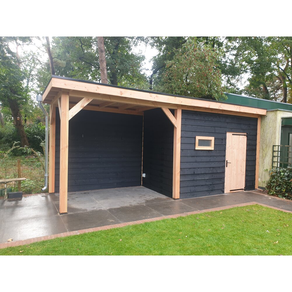 Duurzame Houten Schuur met Overkapping | Maatwerk Specialist - Woodmate